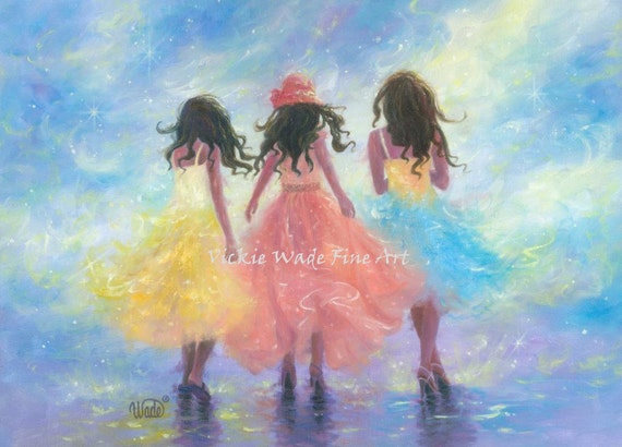 Three Sisters Art Print three girls fashion pastel spring