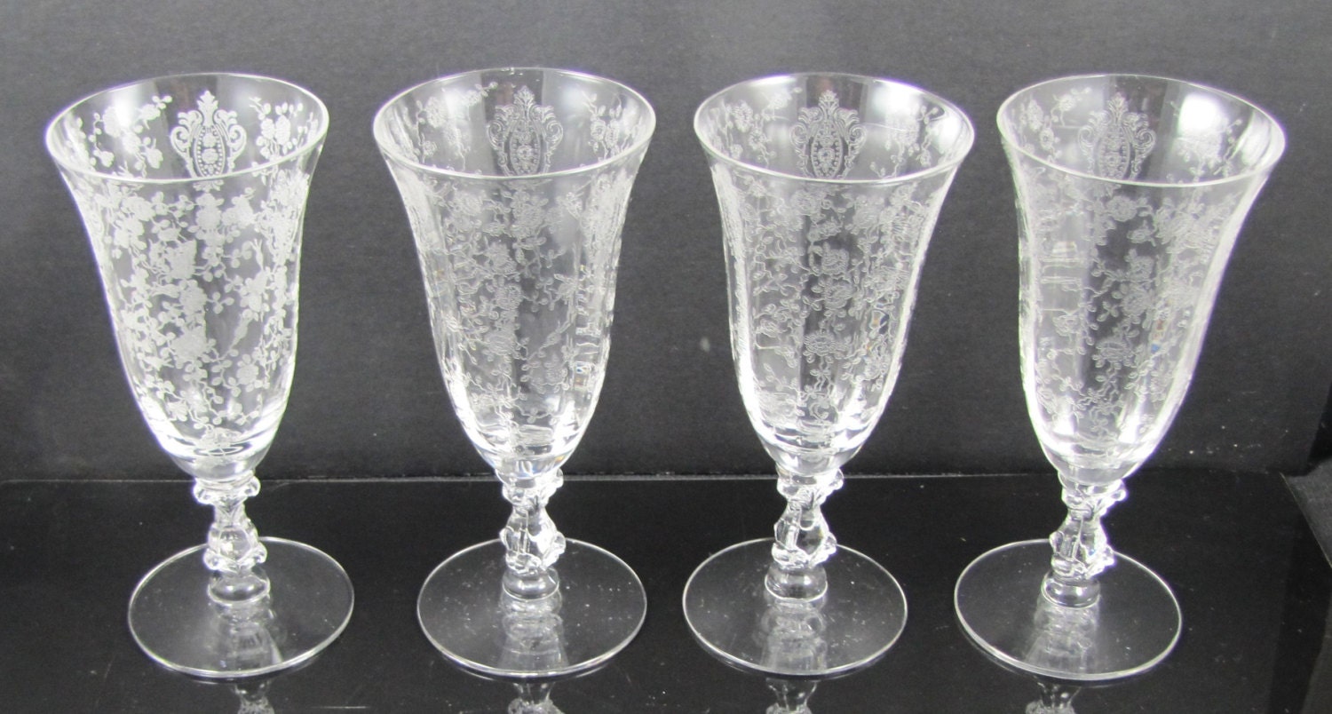 Set of 4 Vintage Cambridge Rose Point Stems, Set No. 1 – Haute Juice