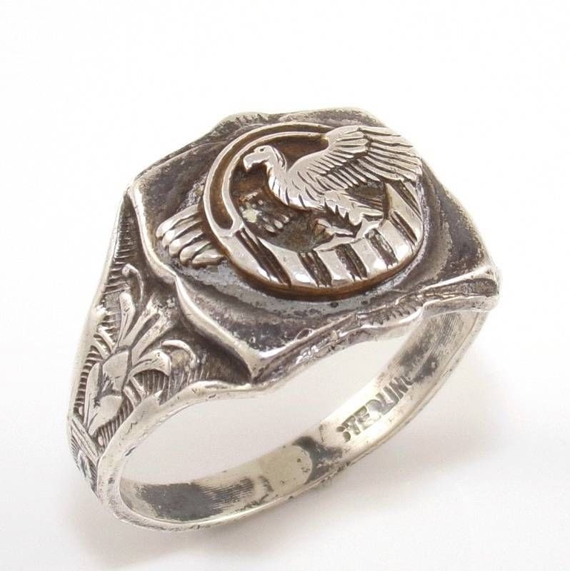 Vintage WWII Sterling Silver Military Ruptured Duck Mens Ring