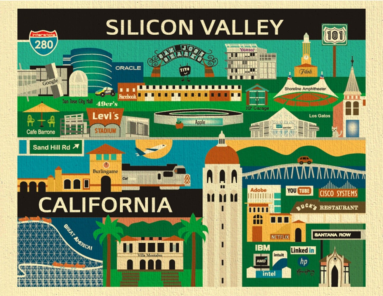 Silicon Valley Print Silicon Valley Poster San Jose Palo