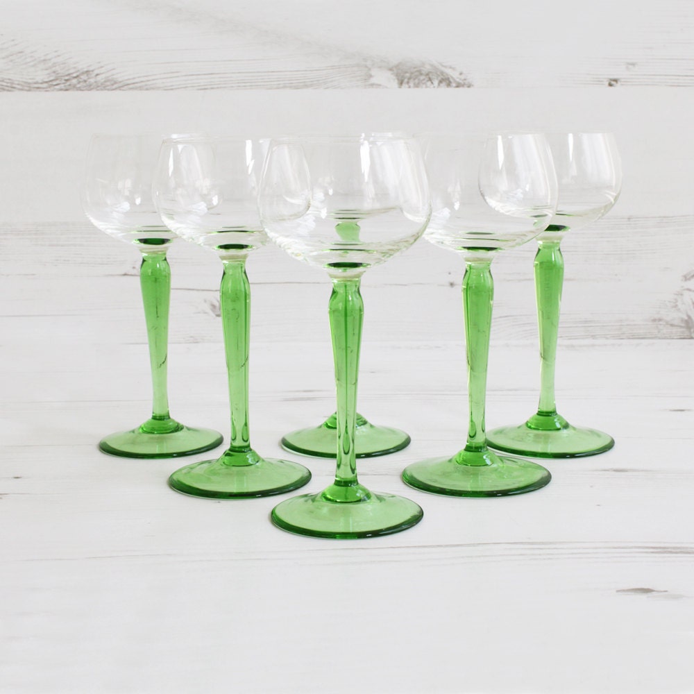Vintage Drinking Glasses – Tall Green Glassware Kitchenware Barware ...