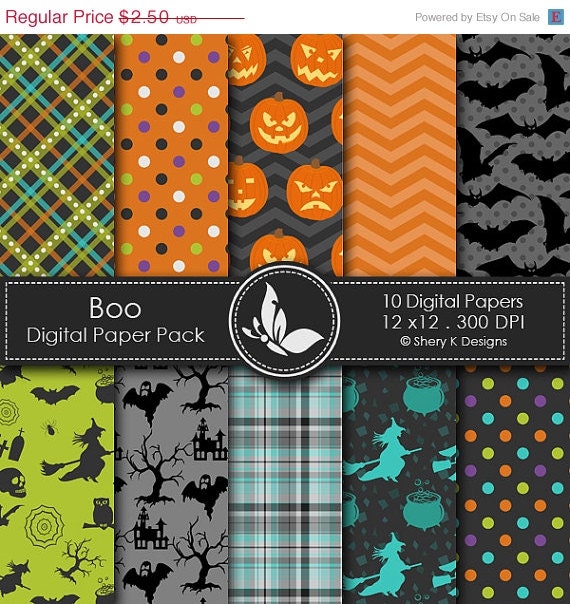 40% off Boo Paper Pack 10 Digital papers 12 x12 by SheryKDesigns