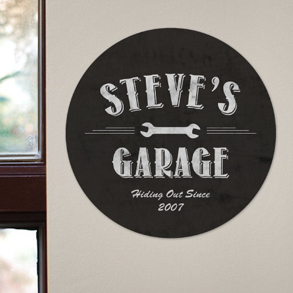 Personalized My Garage Round Wall Sign man cave decor home