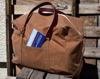 Waxed Canvas Tote with Leather Handles and Detachable by Zakken