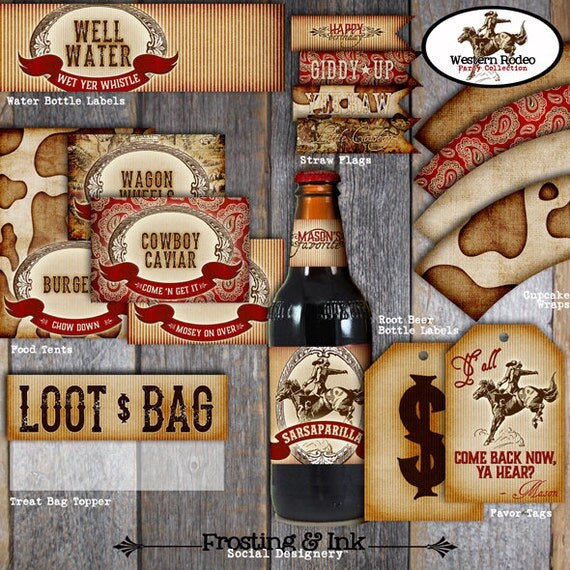 Cowboy Root Beer Bottle Label and Neck Label Topper Western
