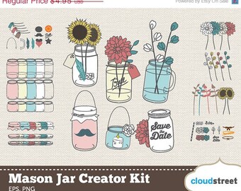 50% OFF buy 2 get 1 free Mason Jar Creator Kit clip art for personal ...