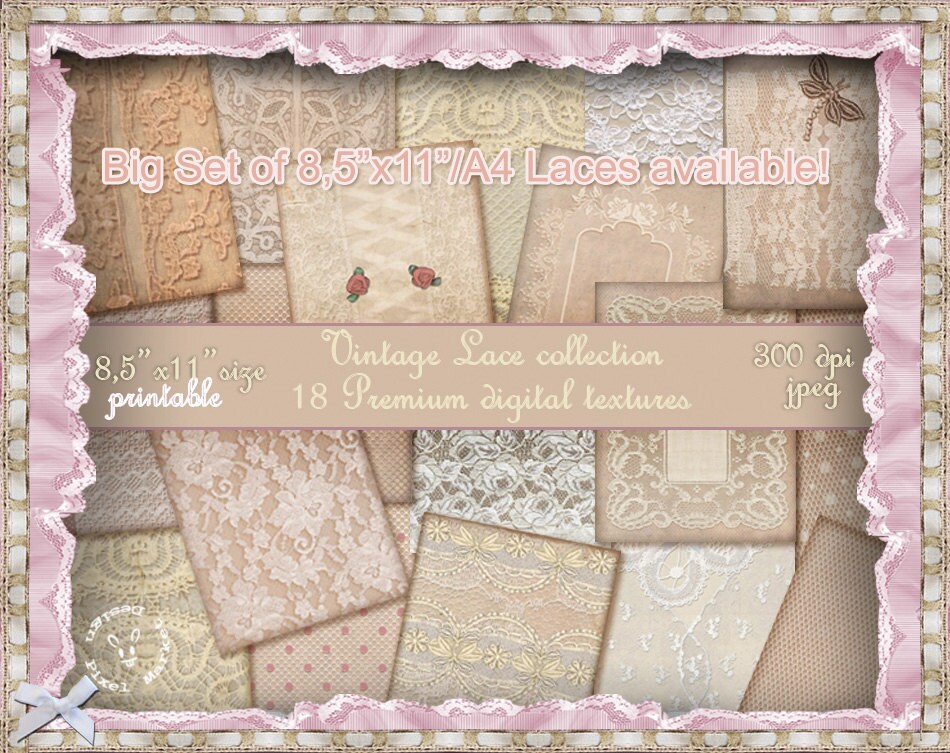 Printable Vintage Lace Background DIGITAL LACE Scrapbooking