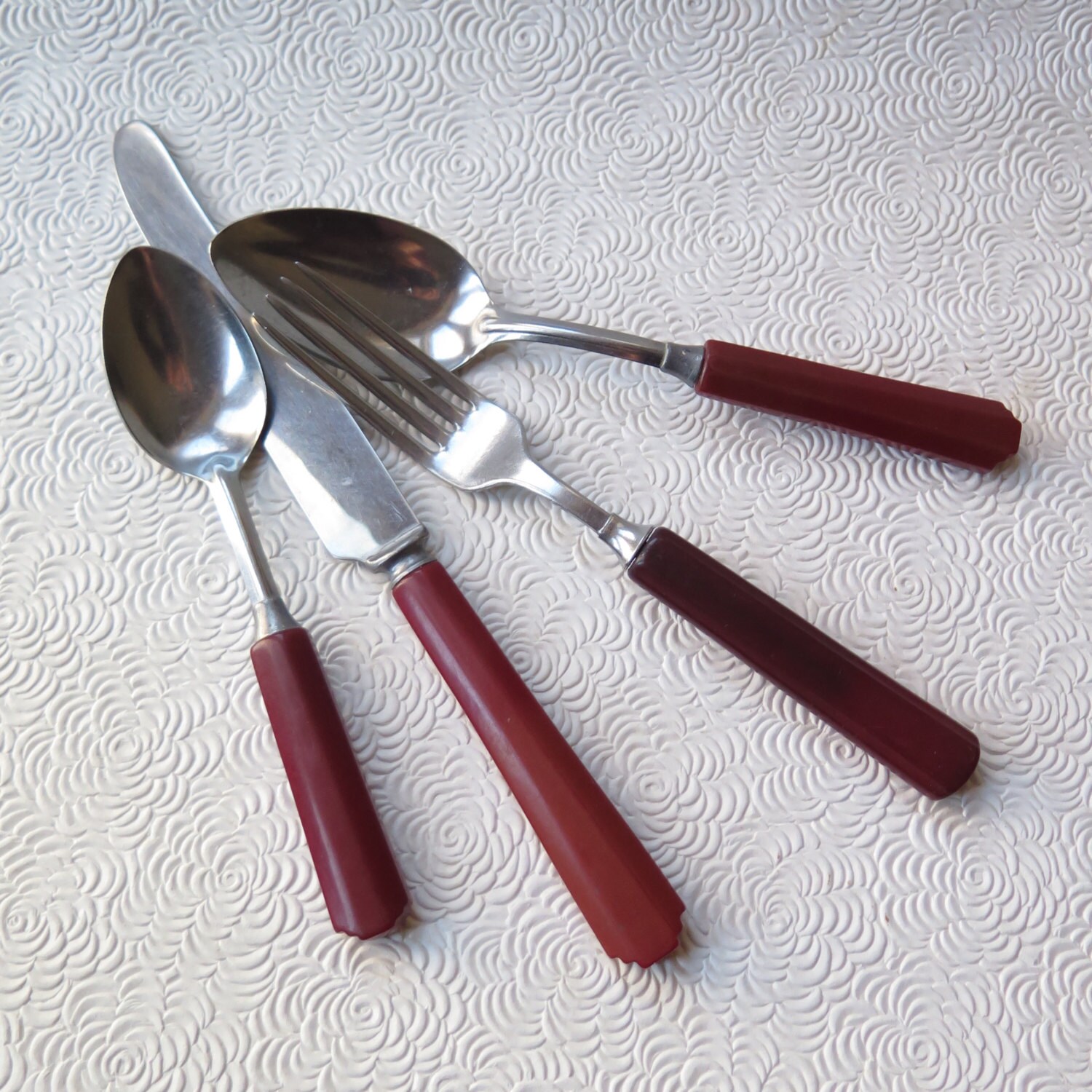 Bakelite Brown Root Beer Flatware Silverware Stainless Rare Spoons Fork ...