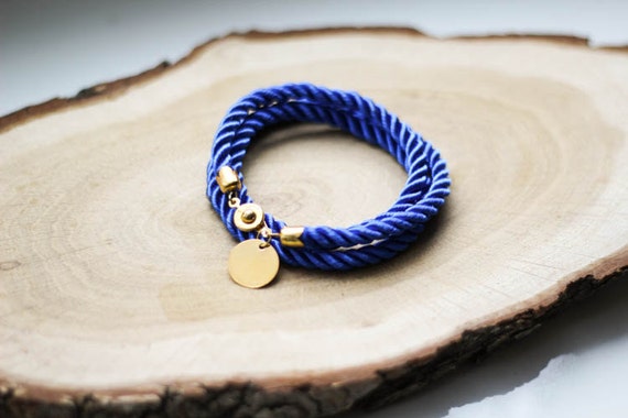 Blue bracelet cord rope nautical silk twisted bangle
