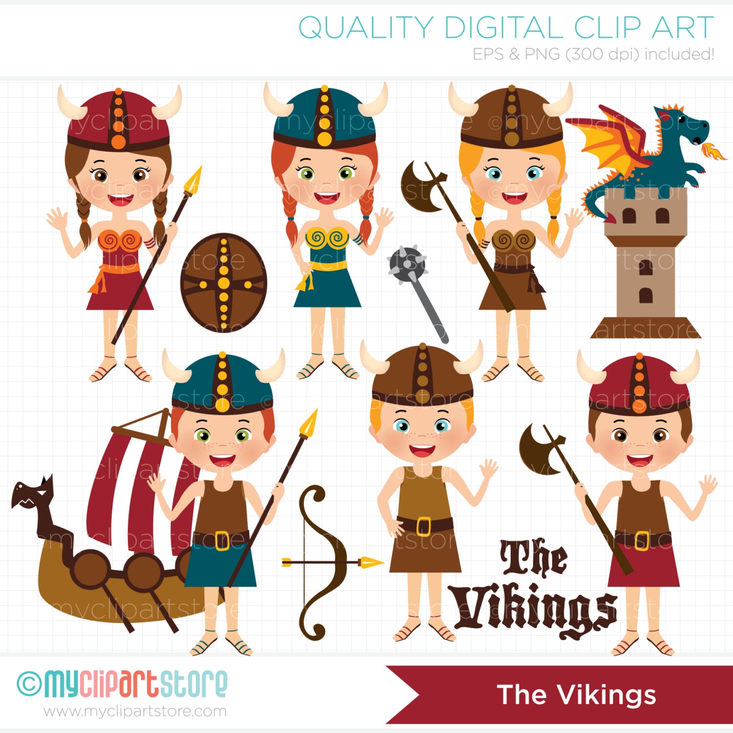 Clipart The Vikings / Viking Digital Clip Art by MyClipArtStore