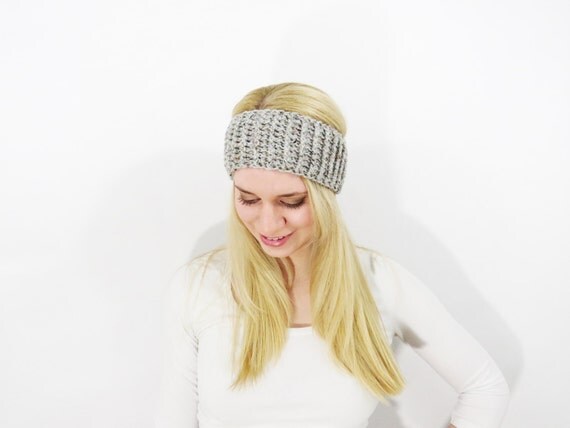 Marble Gray Ribbed Headband Womens Gray Ear Warmer Crochet