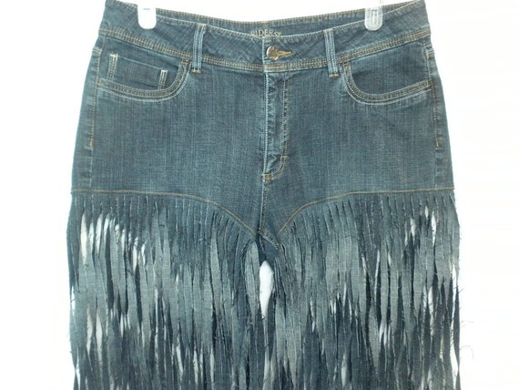 Cut Off Long Fringe Denim Jean Shorts Ooak Rihanna By Djvboutique
