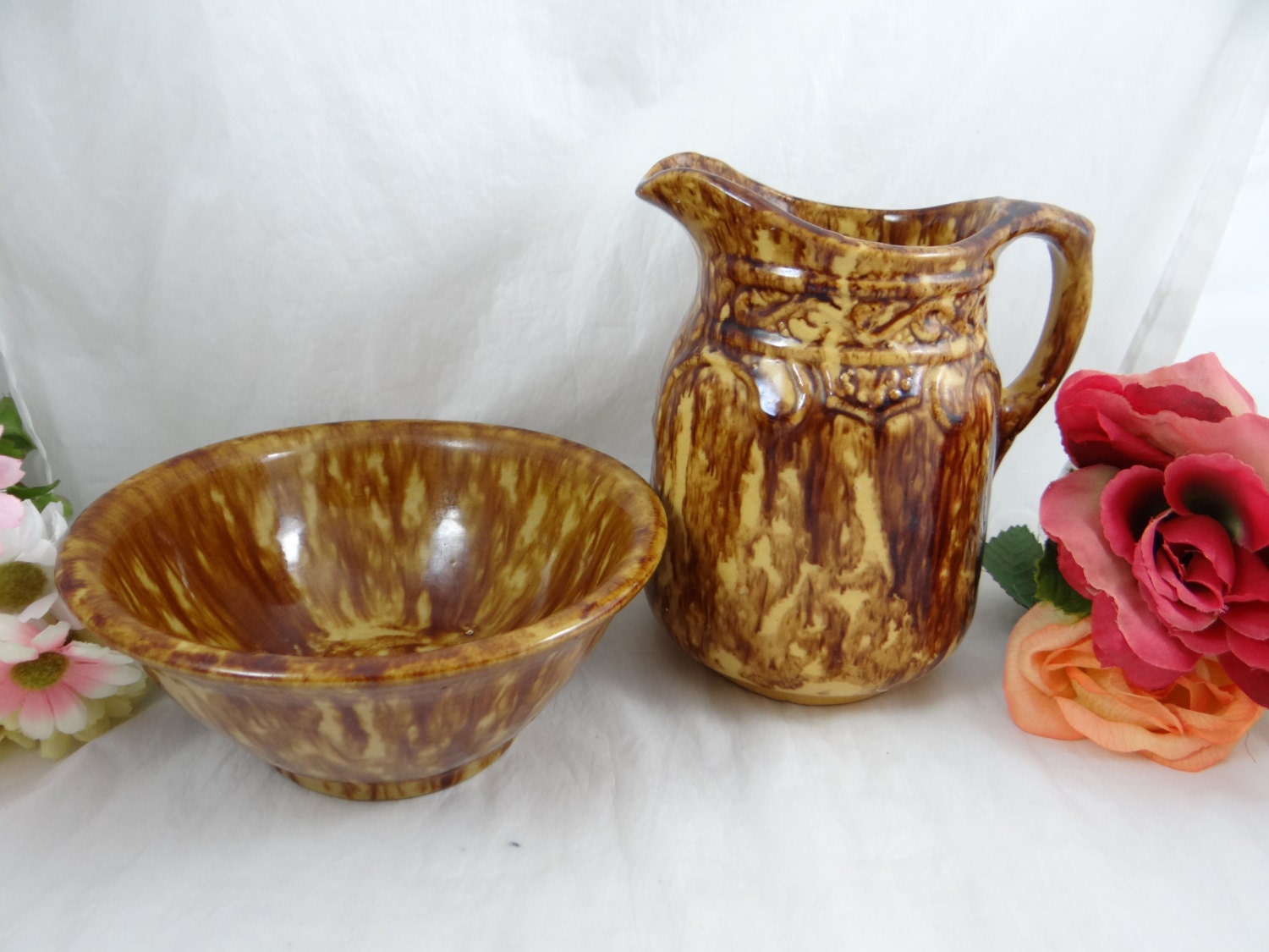 Antique Vintage Bennington Rockingham Glaze Stoneware Pitcher