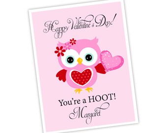 Kids Owl Valentine Cards - Adorable Pink, Pink Red Heart Owl, You Pick ...