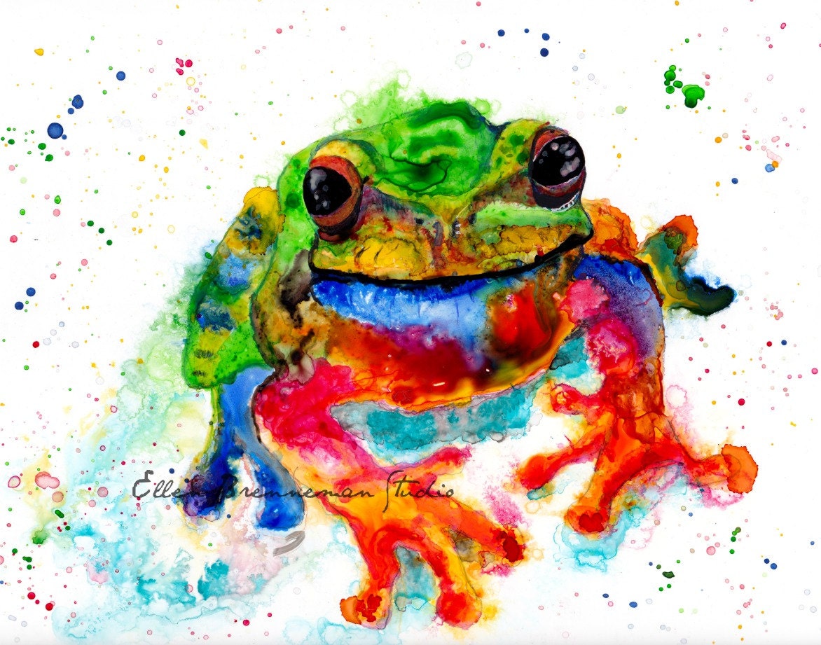 Frog art print colorful frog frog lover gift frog wall