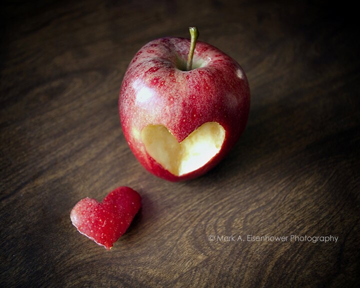 Apple photography red heart rustic kitchen decor fine art