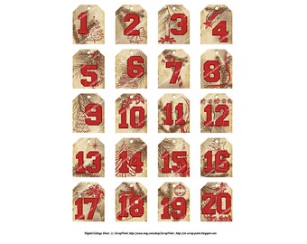 Printable DECEMBER DAILY NUMBERS red 3 2 1.5 or 1 inch