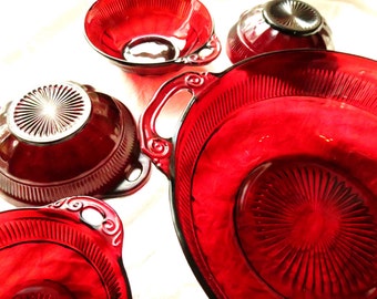 Red depression glass | Etsy