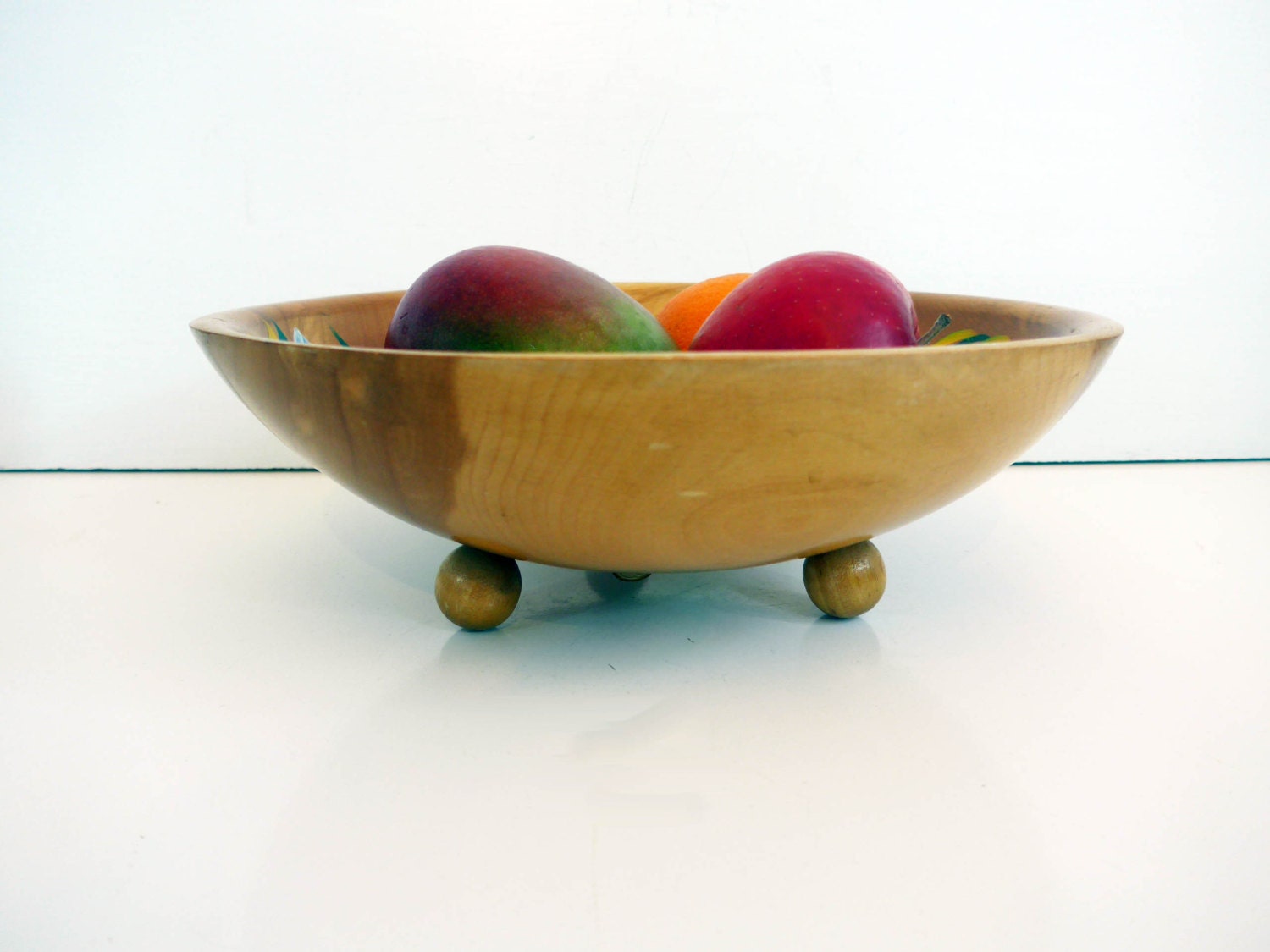 Vintage Handpainted Wood Fruit Bowl White Studios - Round Colorful Wood ...