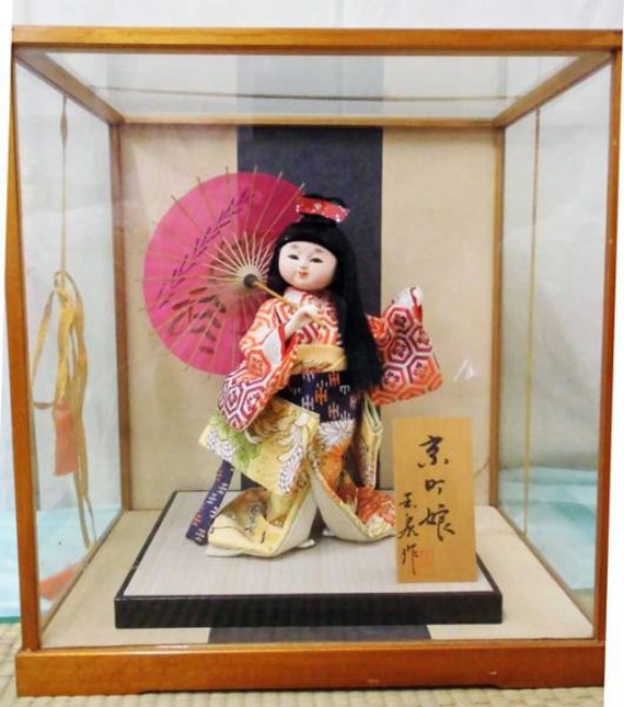 Items Similar To Japanese Doll In Large Glass Case 43 Cm Tall Ningyo Gofun Doll Mid 20th Century