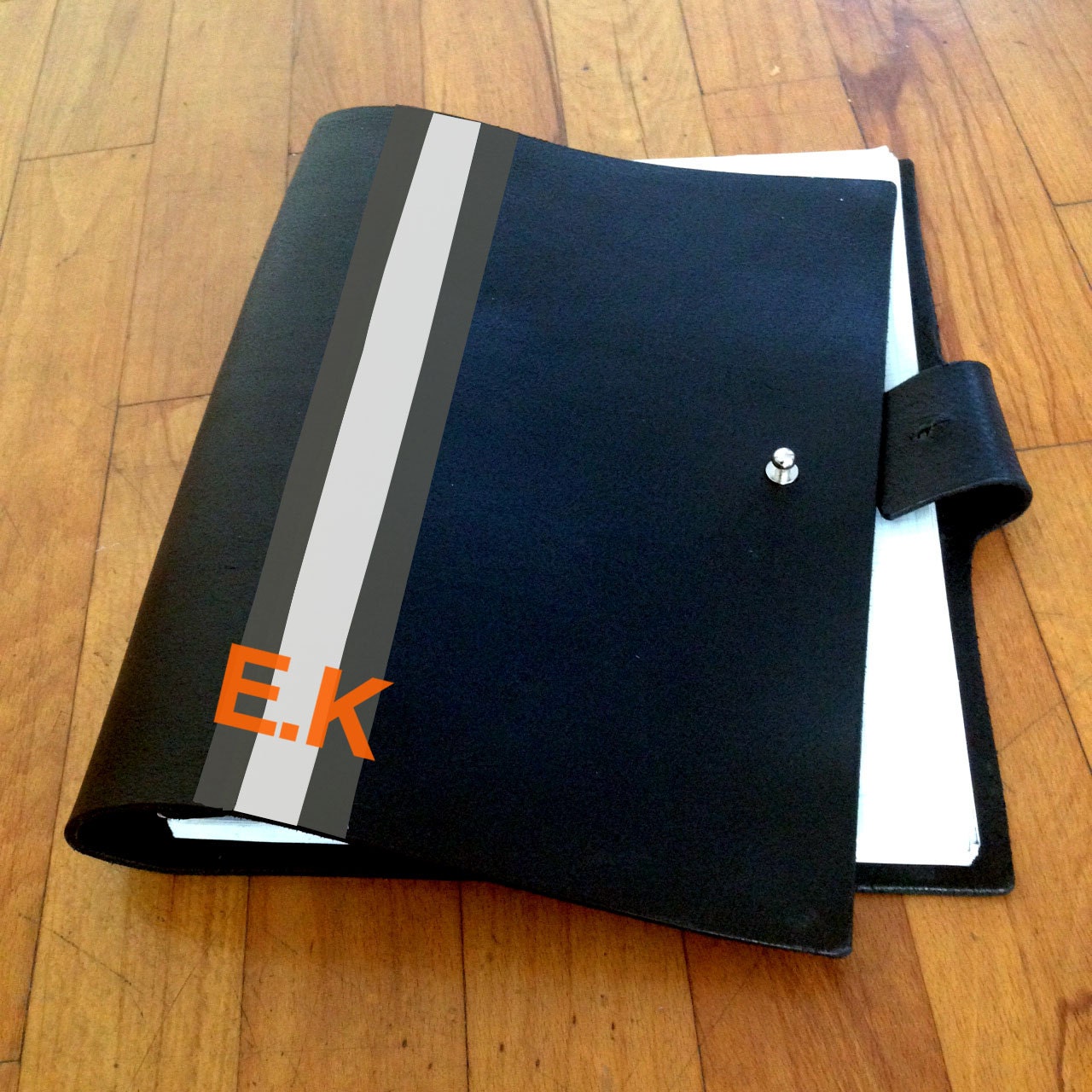 Black Leather Script Cover or Notebook Cover with hand painted