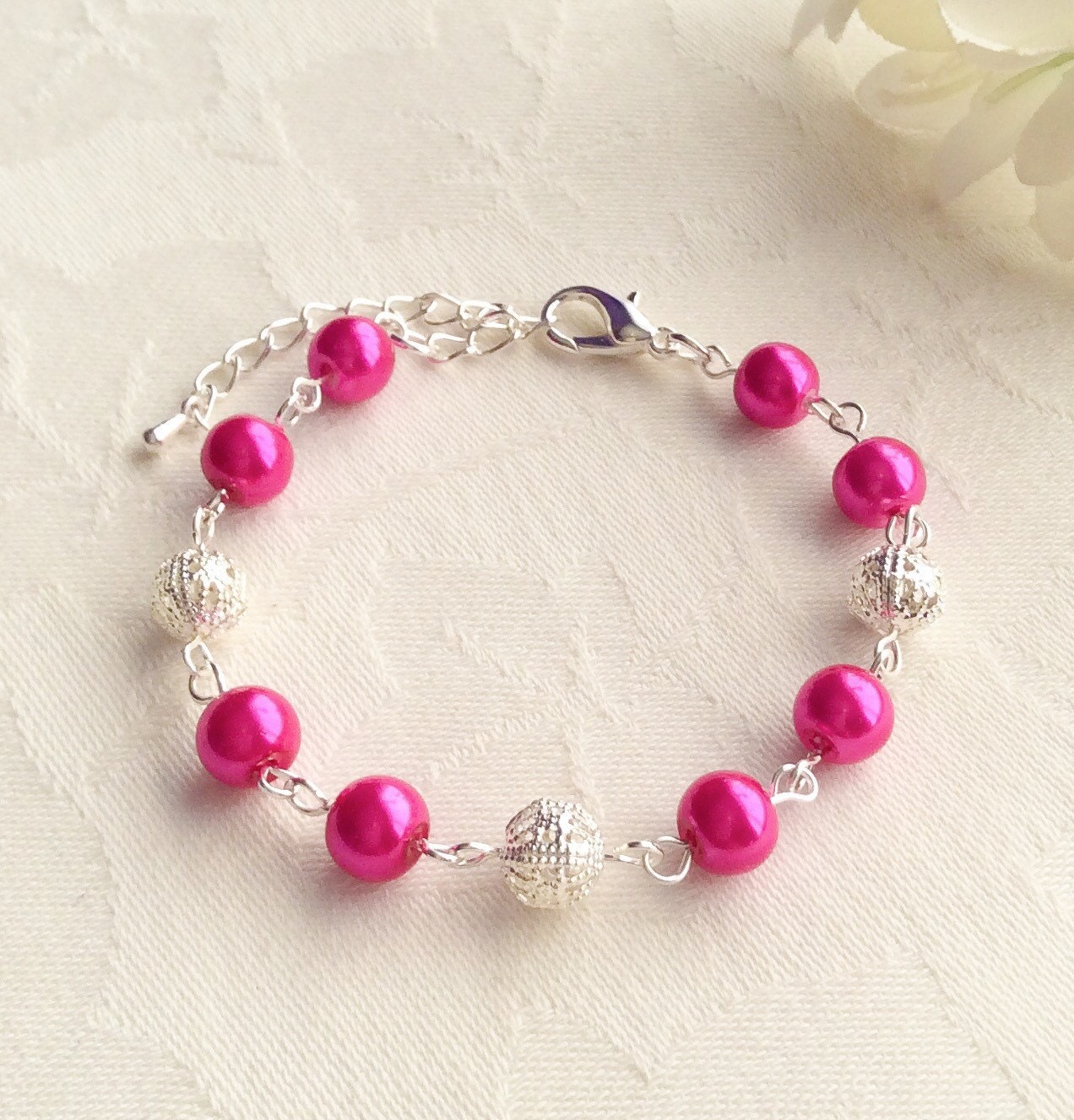 Hot Pink Bracelet Hot Pink Jewelry Bridesmaid by InfinityByClaire