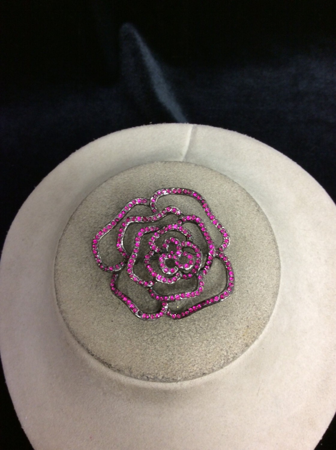 Vintage Pink Rhinestone Rose Pin by LehightonGold on Etsy