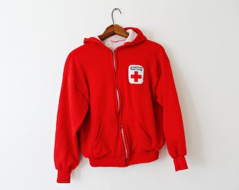 MEDIUM Vintage 1970s American Red Cross Warm and Cozy Zippered Hoodie ...
