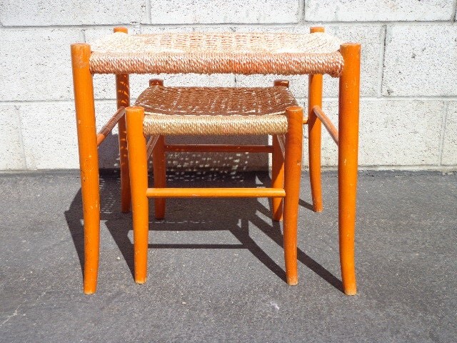 Set of 2 MCM Woven Nesting Tables Stools Mid Century Modern Woven Cord ...