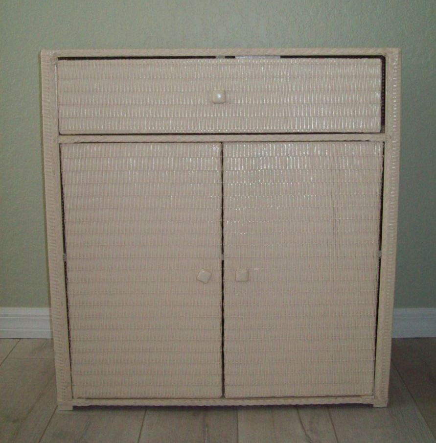 Large Wicker and Wood Cabinet, Server, Bar, Linen Storage Cabinet ...