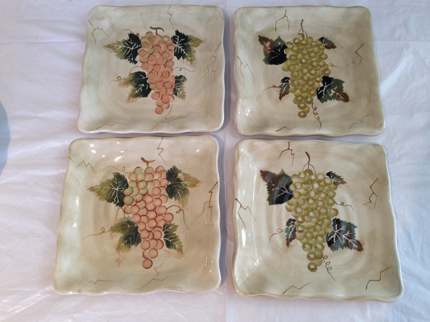 Cabernet Collection Square Plates Hand painted Tabletops Unlimited Set ...