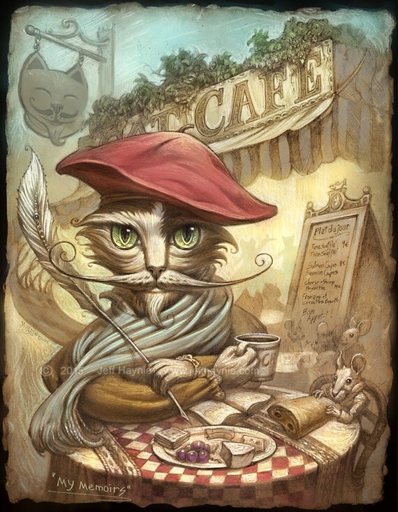 Items similar to Parisian Cafe Cat // 11 X 14 PRINT // French Cat print ...