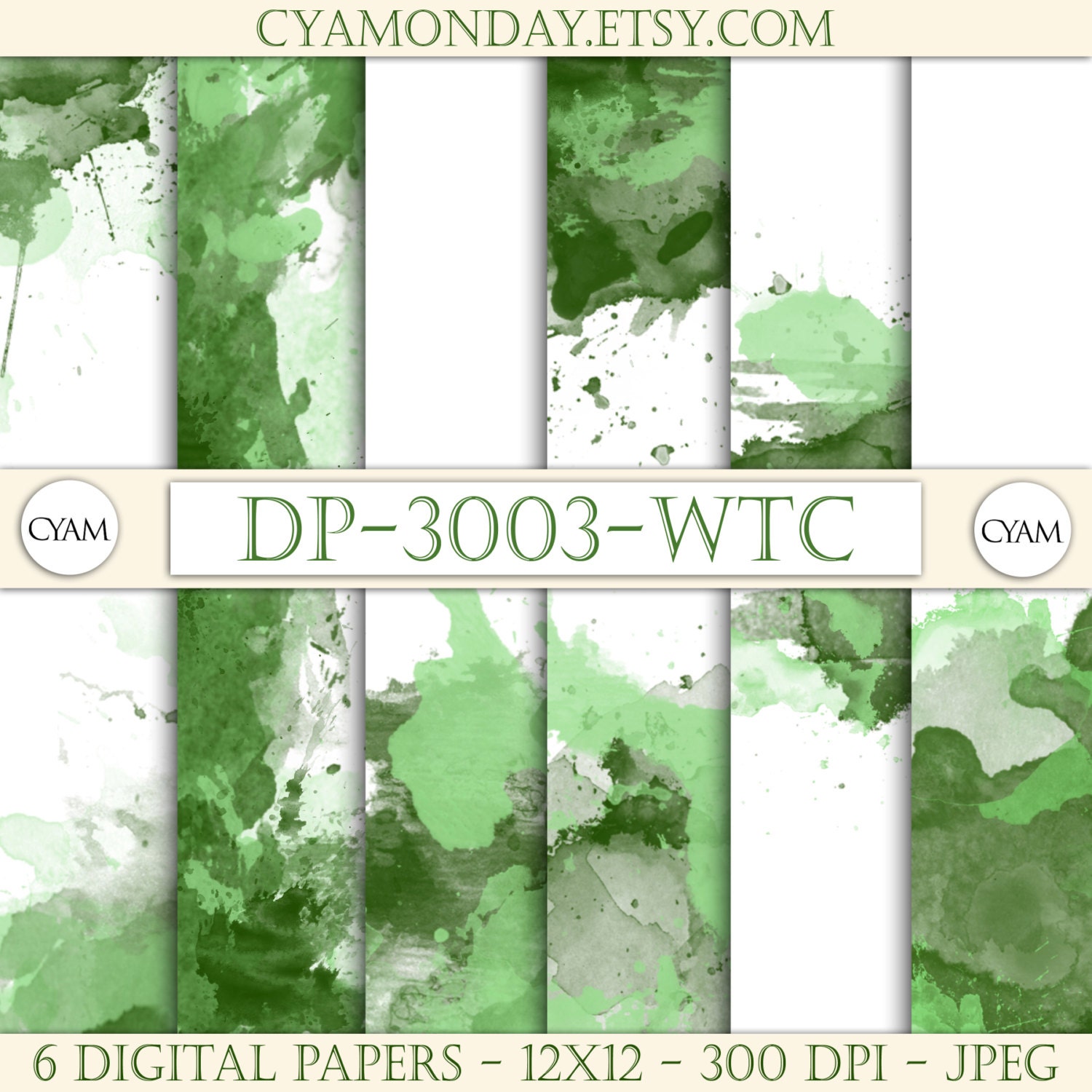 Forest Green Watercolor Paint Splatter Digital by BreezeSkinCareCo