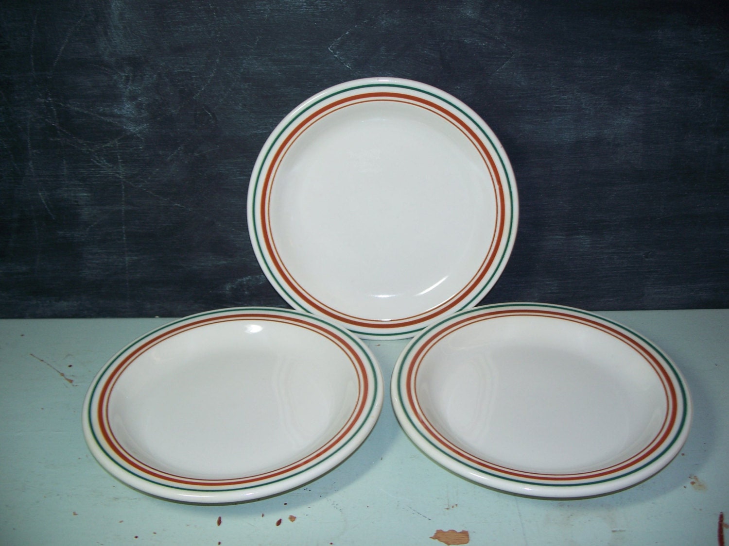 3 Buffalo China Restaurant Ware Bread Plates with Brown & Forest Green ...