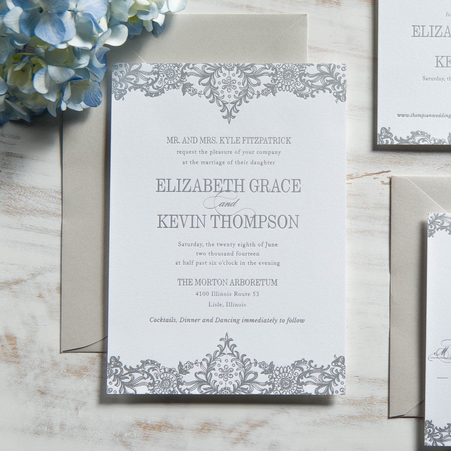 The Elizabeth Suite | Metallic Silver Foil Letterpress Invitation ...