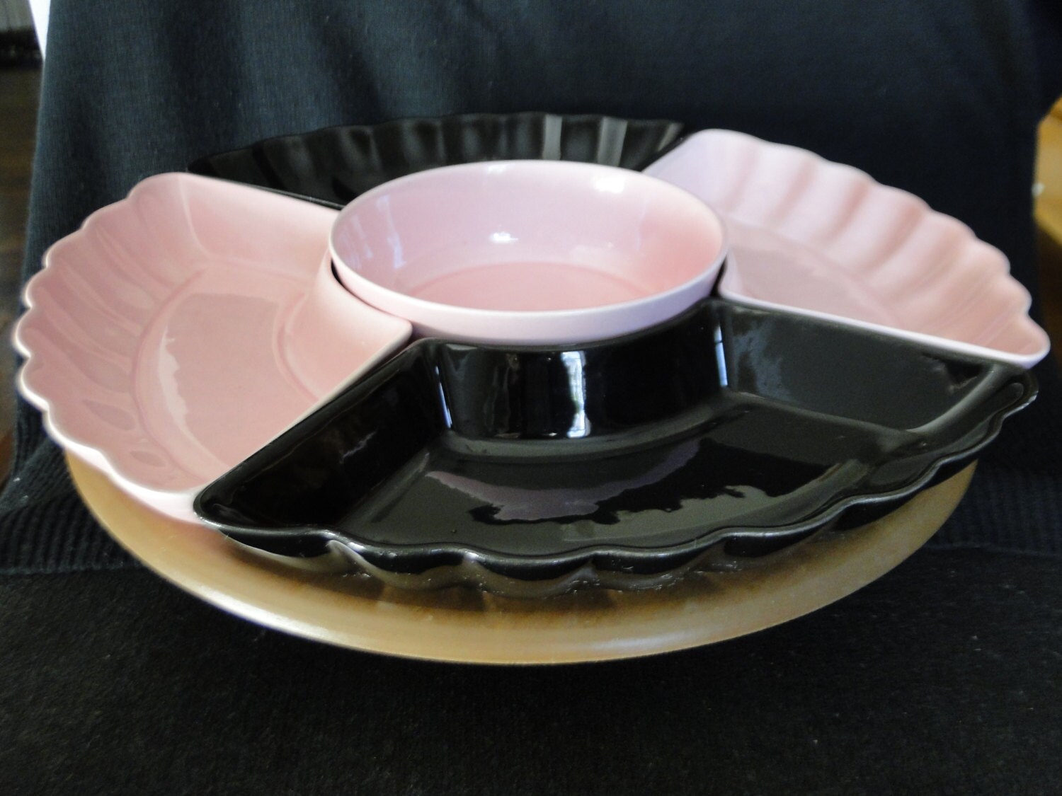Vintage Retro Lazy Susan in Pink and Black 1950's Made in