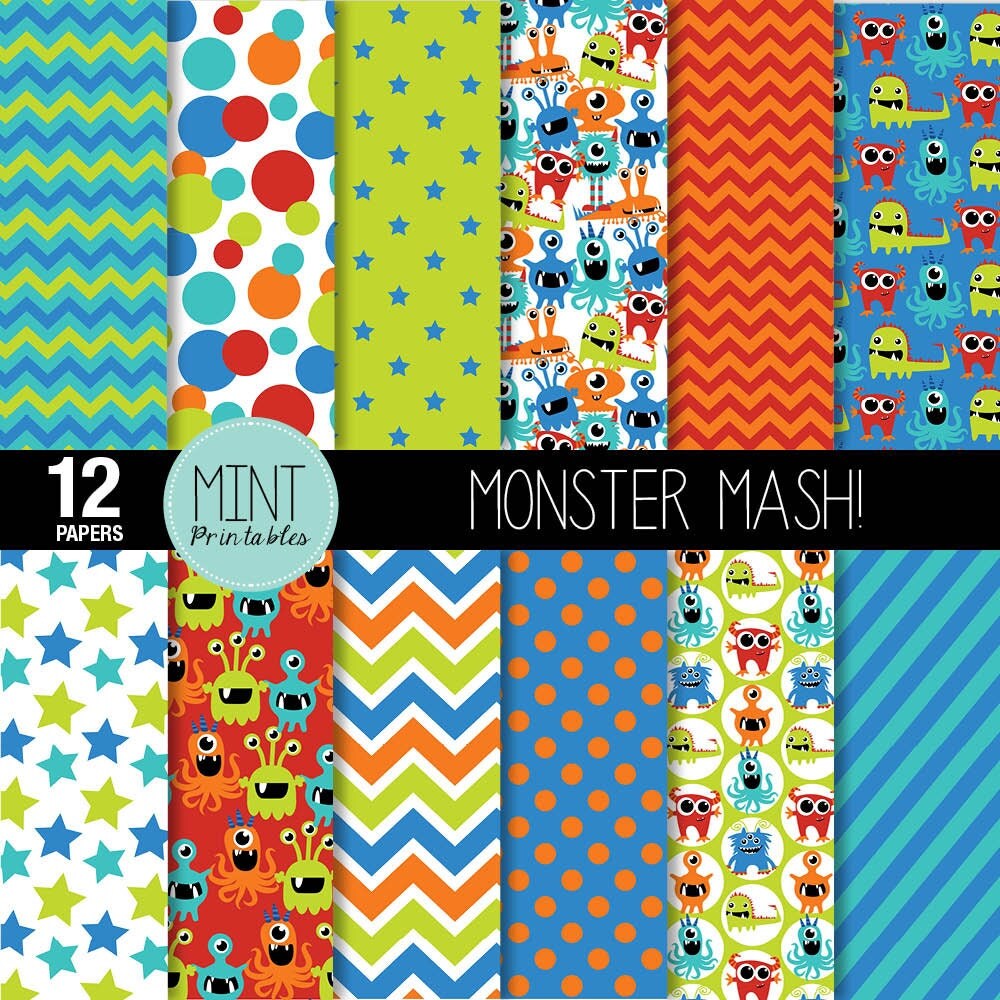 Monster Digital paper Monsters Scrapbooking Paper Party