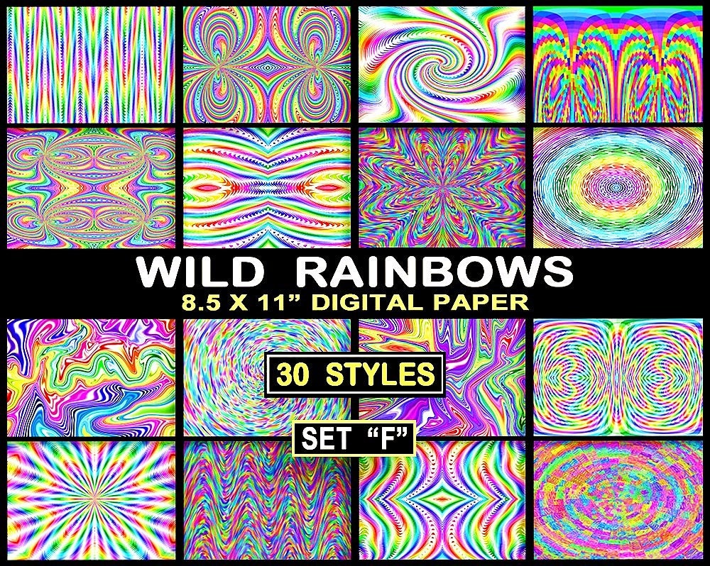 30 Wild Rainbows Psychedelic Digital Paper in 30 styles Tie