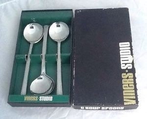Vintage Retro Stainless Steel Viners Studio Set of 6 Soup Spoons ...