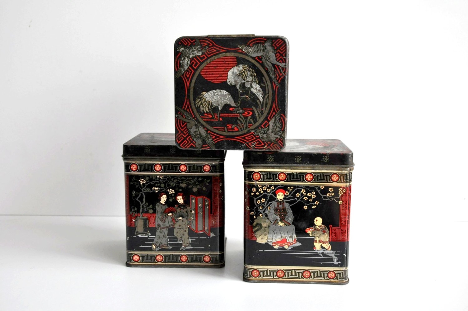 Tin Food Canisters Metal Storing Boxes, Retro Kitchen Decor, English ...