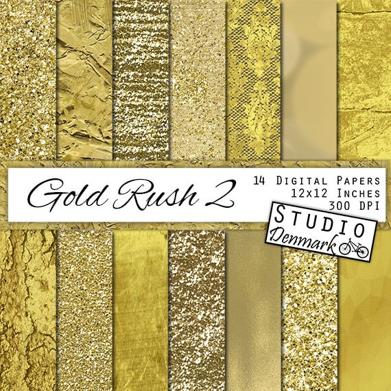 Gold Digital Paper – “Gold Rush 2” – Gold Foil / Gold Glitter / Gold ...