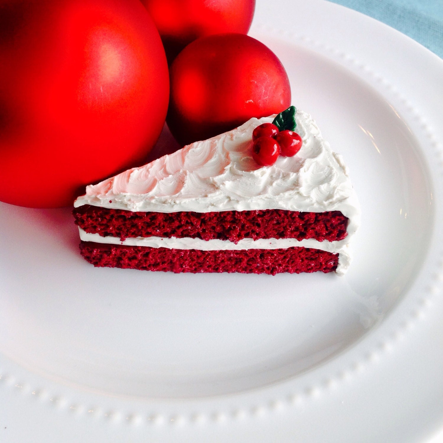 Red Velvet Cake Christmas Ornament Red and White by KatarooClay