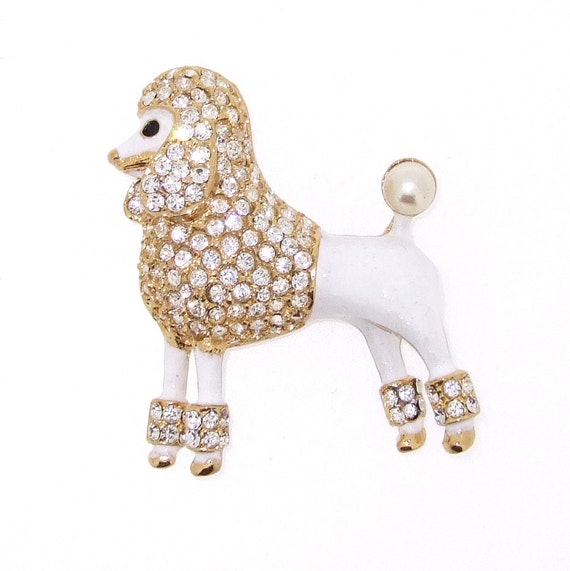 Large White Enamel Poodle Brooch Pin by HirstAntiques on Etsy