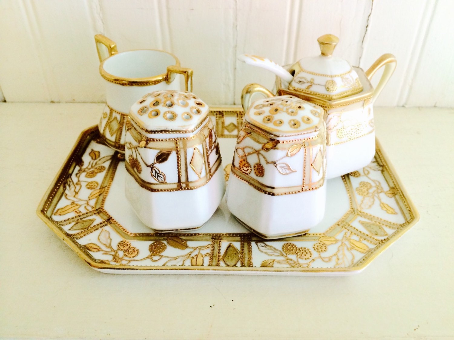 Vintage Nippon Hand-Painted Gold Leaf Condiment Set – Haute Juice