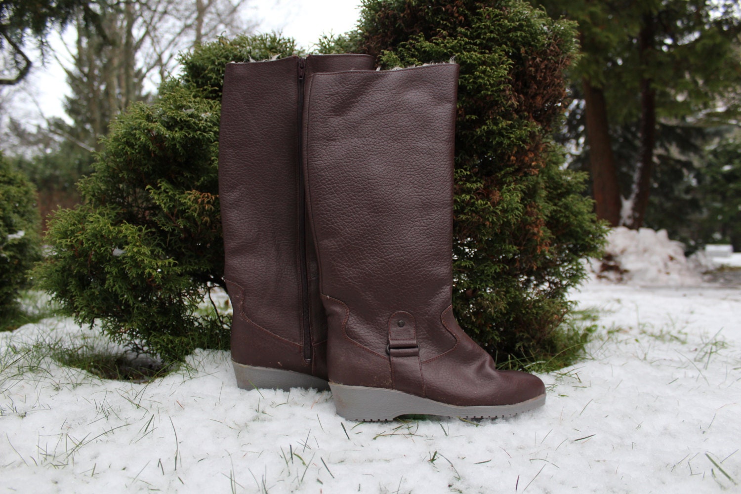 Soviet Woman Winter Leather Boots, Unused Vintage Warm Brown Natural ...