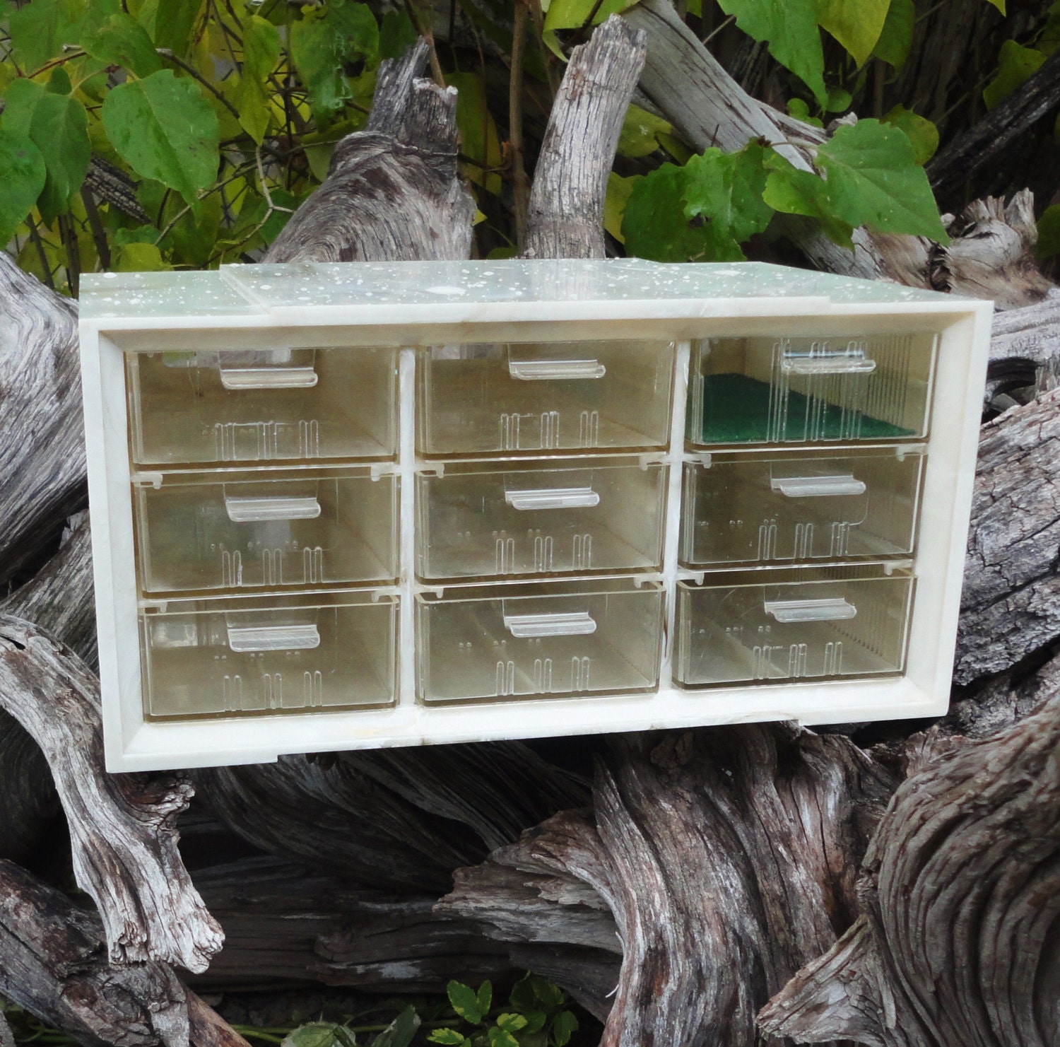 Vintage Marbled Plastic 9 Drawer Storage Organizer Cabinet Craft Sewing ...