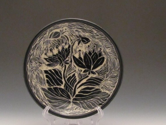 Lotus Flower Sgraffito Plate