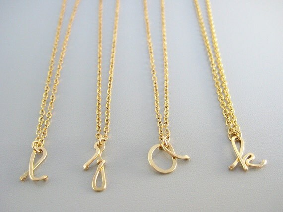 Gold Cursive Initial Necklace - 14k gold filled personalized lowercase ...