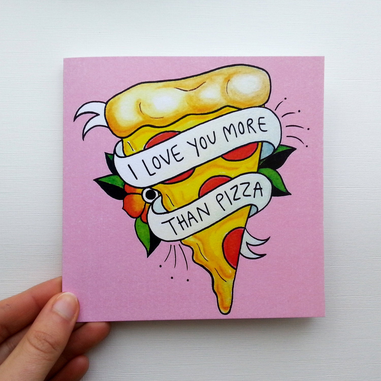 I love you more than pizza Square greetings by LucyDrawsPictures