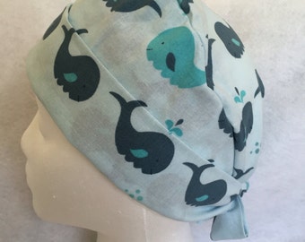 Cute Shades of blue whales color scrub cap (lightweight). Pixie or ...